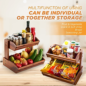 HOLANA Acacia Wood Fruit Basket - 2-Tier Fruit Bowl for Kitchen Counter, Large 14x10 in, Fruteros Para Cocina, Fruit and Vegetable Storage (2 Tier)