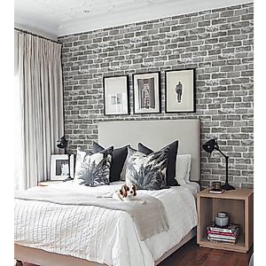 Timeet Grey Brick Wallpaper Peel and Stick Brick Wallpaper 17.7"×118.11" Self Adhesive Removable Wallpaper Faux Brick Wallpaper for Bedroom Living Room Wall Decor Vinyl Film Roll