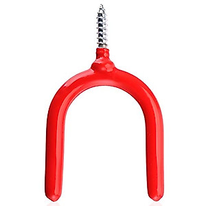 Yesland 12 Pack Screw-in Hooks Tool, Red Vinyl Coated Steel Wall Mount Utility U-Hooks Storage Household Hooks Tool Holders for Garden Tools, Shovels, Rakes & Workshop Organizer