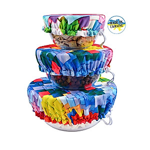 Handmade Reusable Cotton Fabric Bowl Covers - Two Layers of Fabric (Set of 3, Yellow plaid)