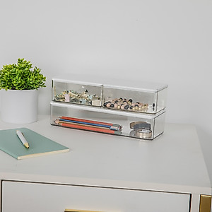 Martha Stewart Grady Clear Plastic Stackable Storage Boxes with White Engineered Wood Lids, Set of 3