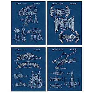 Vintage Star Vessels Patent Prints, 4 (11x14) Unframed Photos, Wall Art Decor Gifts for Home Office NASA Creator Gears Garage Studio School Student Teacher Coach Comic-Con Sci-Fi Wars Space Movies Fan