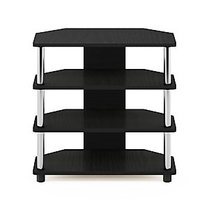 Furinno Turn-N-Tube Easy Assembly 4-Tier Petite Entertainment Center / TV Stand / TV Unit / TV Desk, Stainless Steel, Americano/Chrome