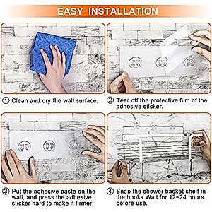 Shower Caddy Basket Shelf, Wall Mounted Bathroom Shower Storage Organizer with 4 Hooks, SUS304 Stainless Steel Adhesive Shower Shelf for Bathrooms, Toilets, Shower Room, Kitchen - 2 Pack