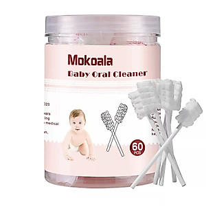 Mokoala 60Pcs Baby Tongue Cleaner, Baby Toothbrush, Disposable Baby Mouth Cleaner, Soft Gauze Toohthbrush Newborn Oral Cleaning Stick Dental Care for 0-36 Month Baby