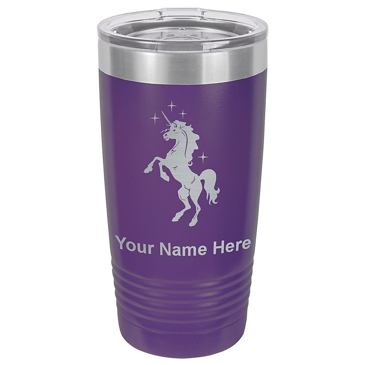 LaserGram 20oz Vacuum Insulated Tumbler Mug, Unicorn, Personalized Engraving Included (Dark Purple)
