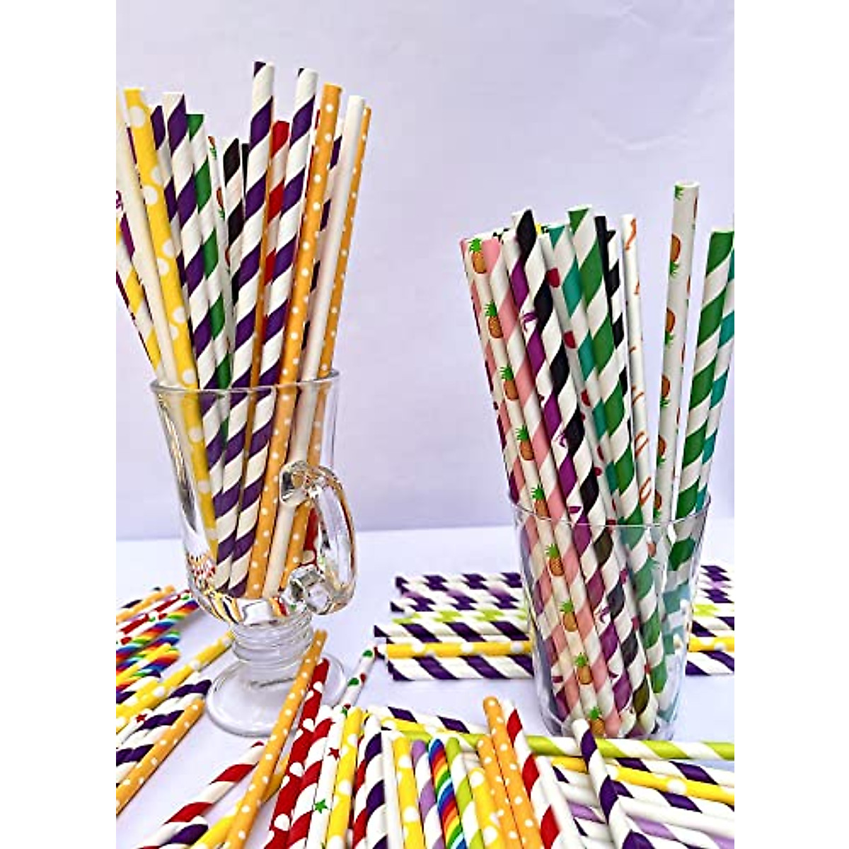 Recyclable paper straws, 100 Pcs, Birthday Parties, Art and craft projects, beautiful colors, durable, 6mm x 195 mm
