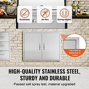 VEVOR Outdoor Kitchen Double Wall BBQ Access Door, 31W x 24H Inch Stainless Steel Flush Mount Door with Handles and Hooks for Grilling Station