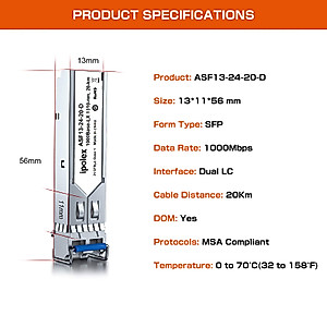 1000Base-LX/LH SFP Transceiver, 1.25G SFP LC Fiber Module, Gigabit Single Mode Mini GBIC, 1310nm SMF, up to 20km, for Cisco GLC-LH-SMD, Ubiquiti UF-SM-1G, Meraki, TP-Link TL-SM311LS and More