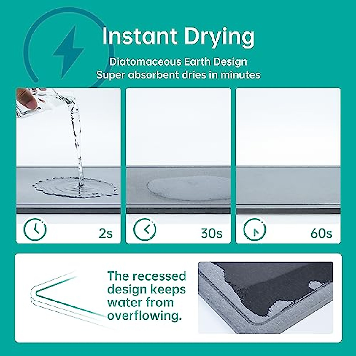 VABNEER Dish Drying Rack, Super Absorbent Quick Drying Dish Racks for Kitchen Counter, Dish Drainer with Diatomaceous Earth Tray