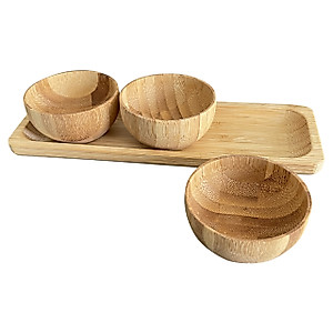 Nature's Kitchen Small Bamboo Pinch Bowls Dip Bowls Condiment Cups - Mini Wood Bowls for Salt Cellar, Spices, Dipping Sauce, Soy Sauce Dish, Nuts, Candy, Appetizers