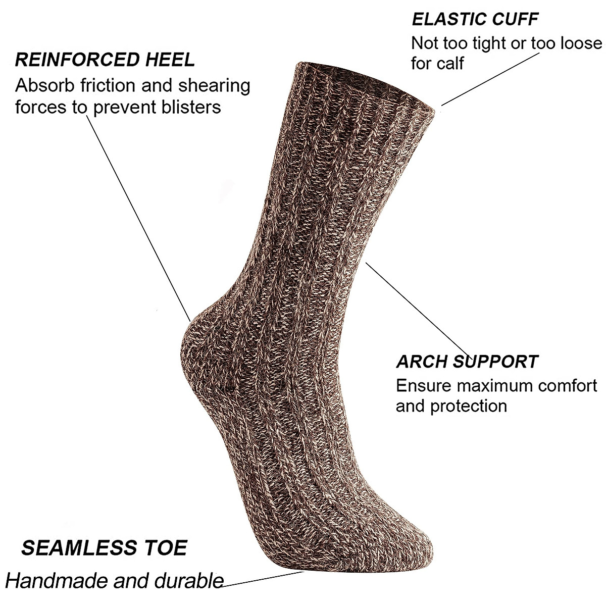 GLENMEARL 3 Pack Womens and Mens Merino Wool Hiking Socks Winter Warm Soft Snow Boot Crew Socks for Women & Mens (Size 7-10)