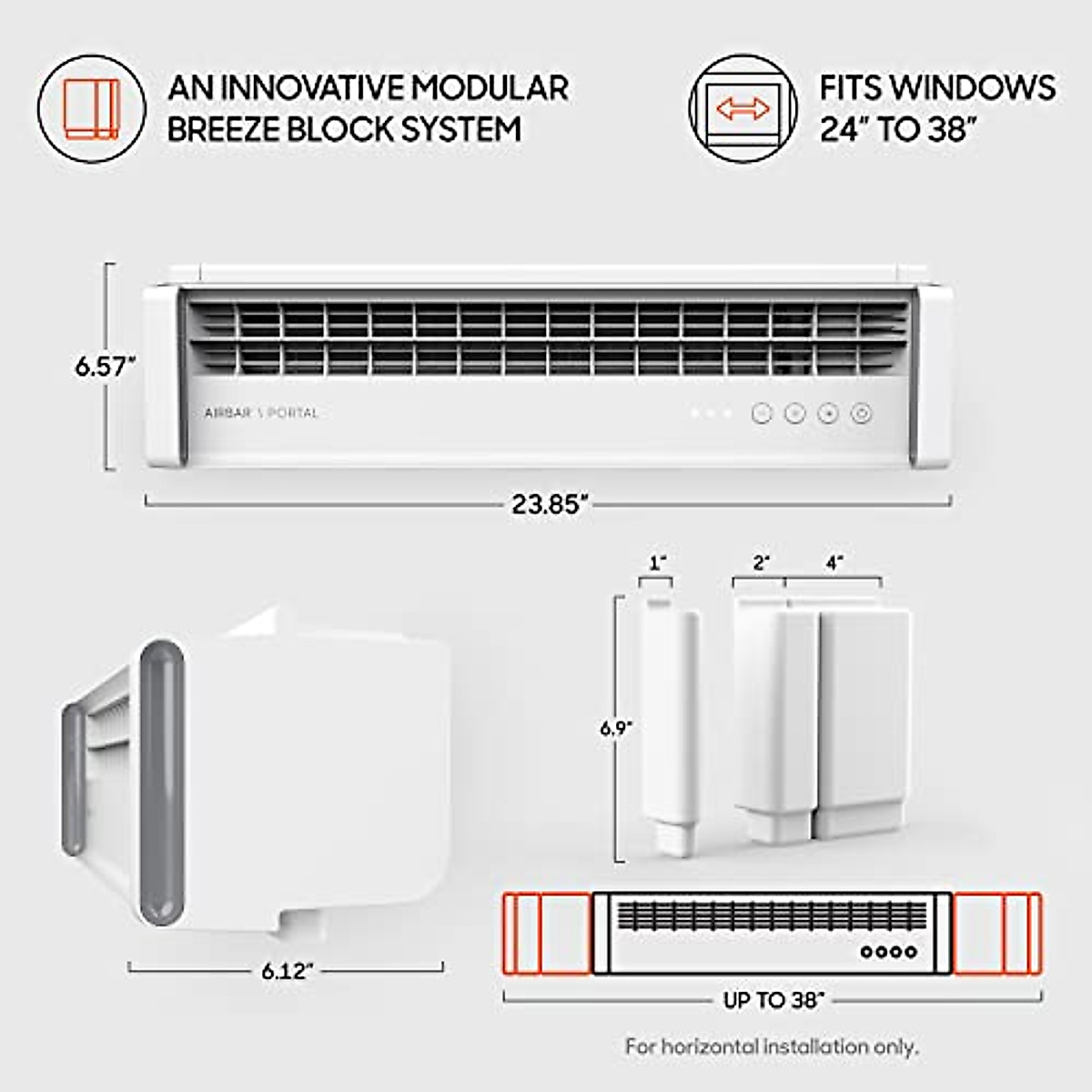 Sharper Image PORTAL Window Fan with 3 Speeds, Reversible Exhaust Mode, Weather Resistant, White, Black