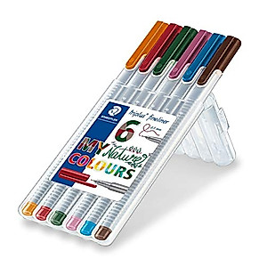 STAEDTLER Triplus Fineliner 334 SB6CS2 Desktop Box - Assorted Nature Colours (Pack of 6)