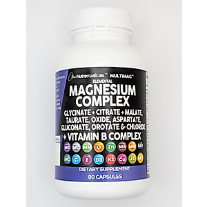Clean Nutraceuticals Magnesium Complex with Magnesium Glycinate Citrate Malate Oxide Taurate Aspartate Orotate & Mag Chloride, Zinc Copper Manganese & Vitamin C B1 B2 B6 B12 Complex - 1Pack