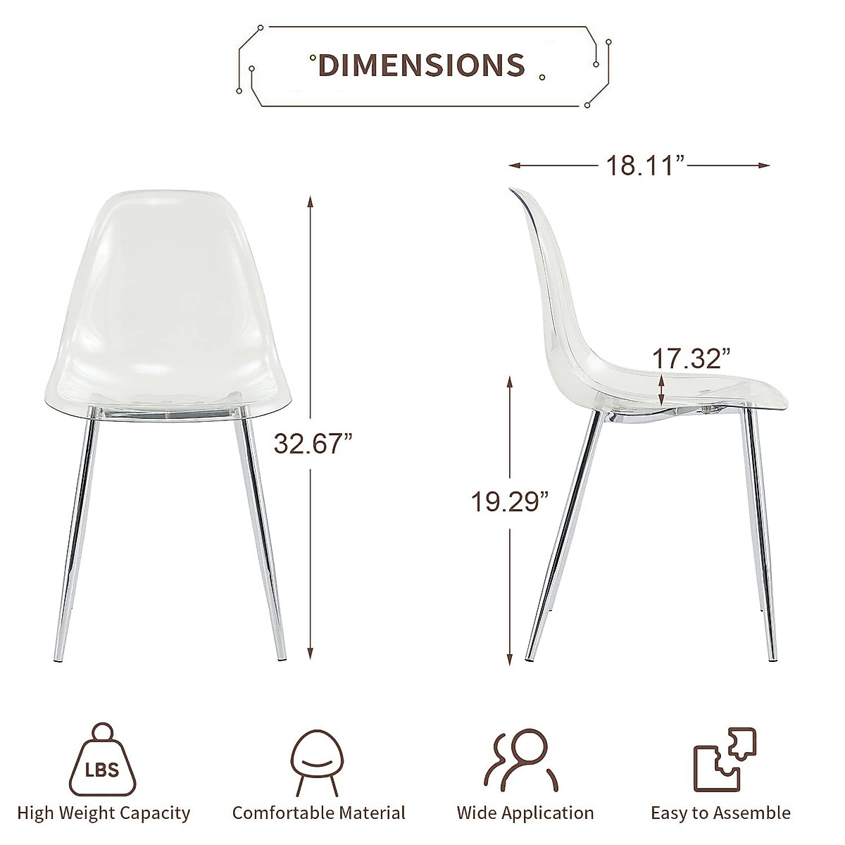 Baysitone Clear Dining Chairs Set of 4, Modern Kitchen Chairs with Transparent Seat, Acrylic Accent Side Chairs with Metal Legs for Dining Room, Kitchen, Living Room with Silver