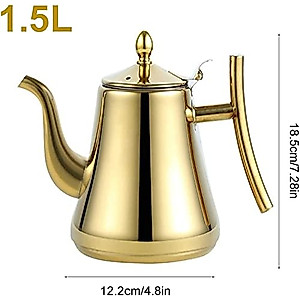 Tea Kettle With Infuser for Loose Tea Stainless Steel Stovetop Tea Kettle, Coffee Pot with Filter Stylish Appearance, Suitable for Restaurant Office (Color : Golden, Size : 1.5L)