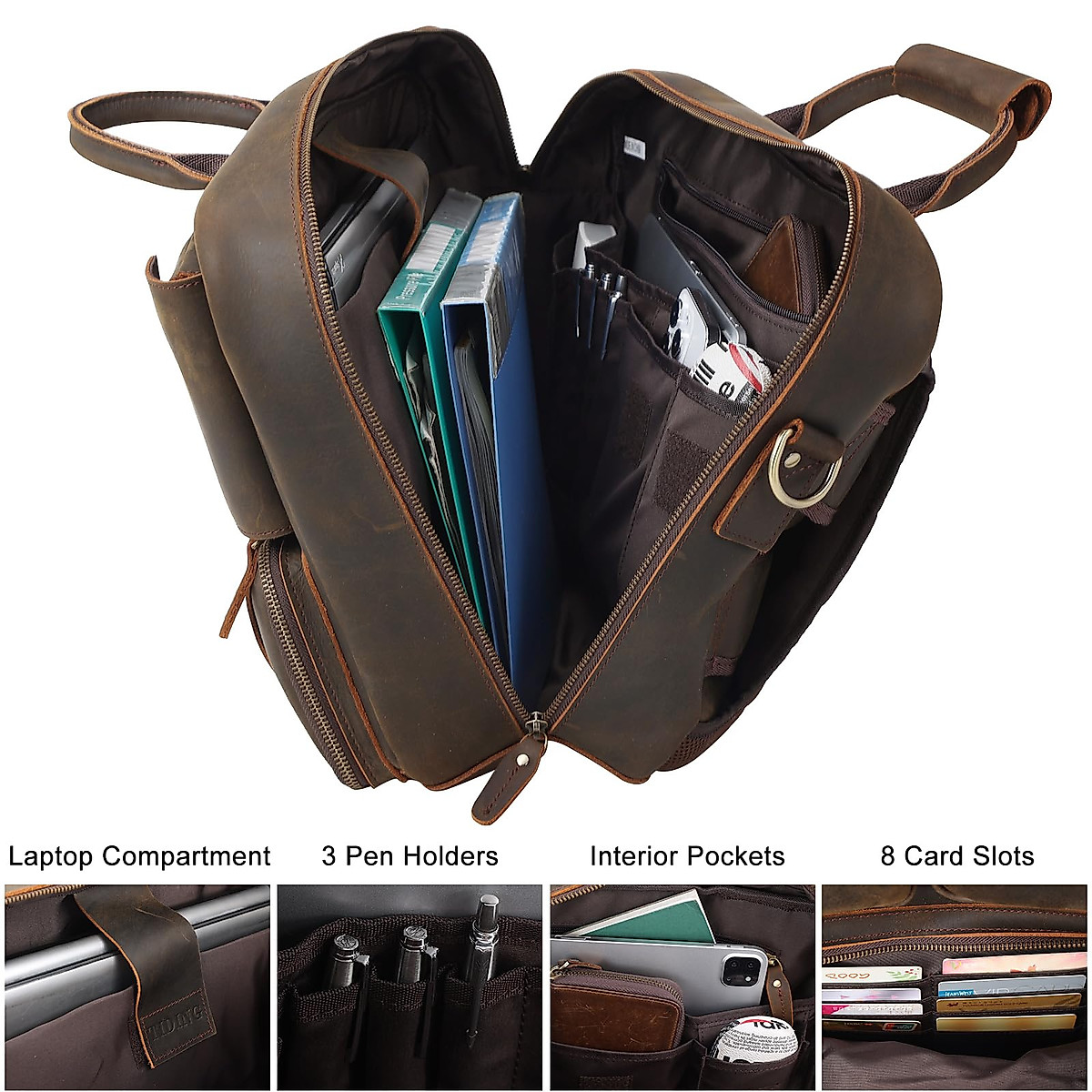 TIDING Men's 15.6 Inch Leather Convertible Backpack Large Capacity Laptop Briefcase Messenger Bag(Updated Version)