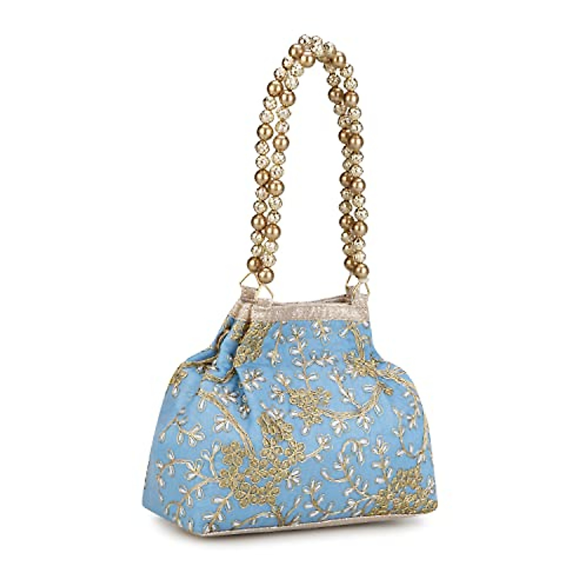 Fantastic Silk Indian Ethnic Potli Bag with Handicraft work (Aqua)