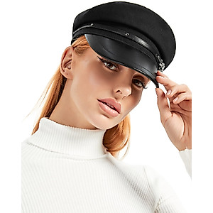 S.ROMZA Newsboy Hat for Women PU Leather Visor Fiddler Cabbie Cap Womens Painter Beret Hat,Adjustable 56-58CM (US, Alpha, Medium, Black)