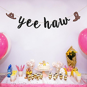INNORU Yee Haw Banner, Wild West Cowboy Cowgirl Party Decorations, Fiesta Birthday, Western Bridal Shower Bachelorette Party Decorations, Black Glitter