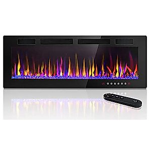 LEMBERI 50 inch Electric Fireplace Recessed and Wall Mounted,750/1500W Heater and Linear Fireplace with Touch Screen Control Panel, Timer,Remote Control,Adjustable Flame Color and Speed