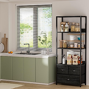 Furnulem Bookshelf with 3 Fabric Drawers and 4-Tier Shelves, 59" Tall Bookcase Storage Rack, Freestanding Shelf Organizer Unit for Office,Living Room,Kitchen,Bedroom(Black Oak)