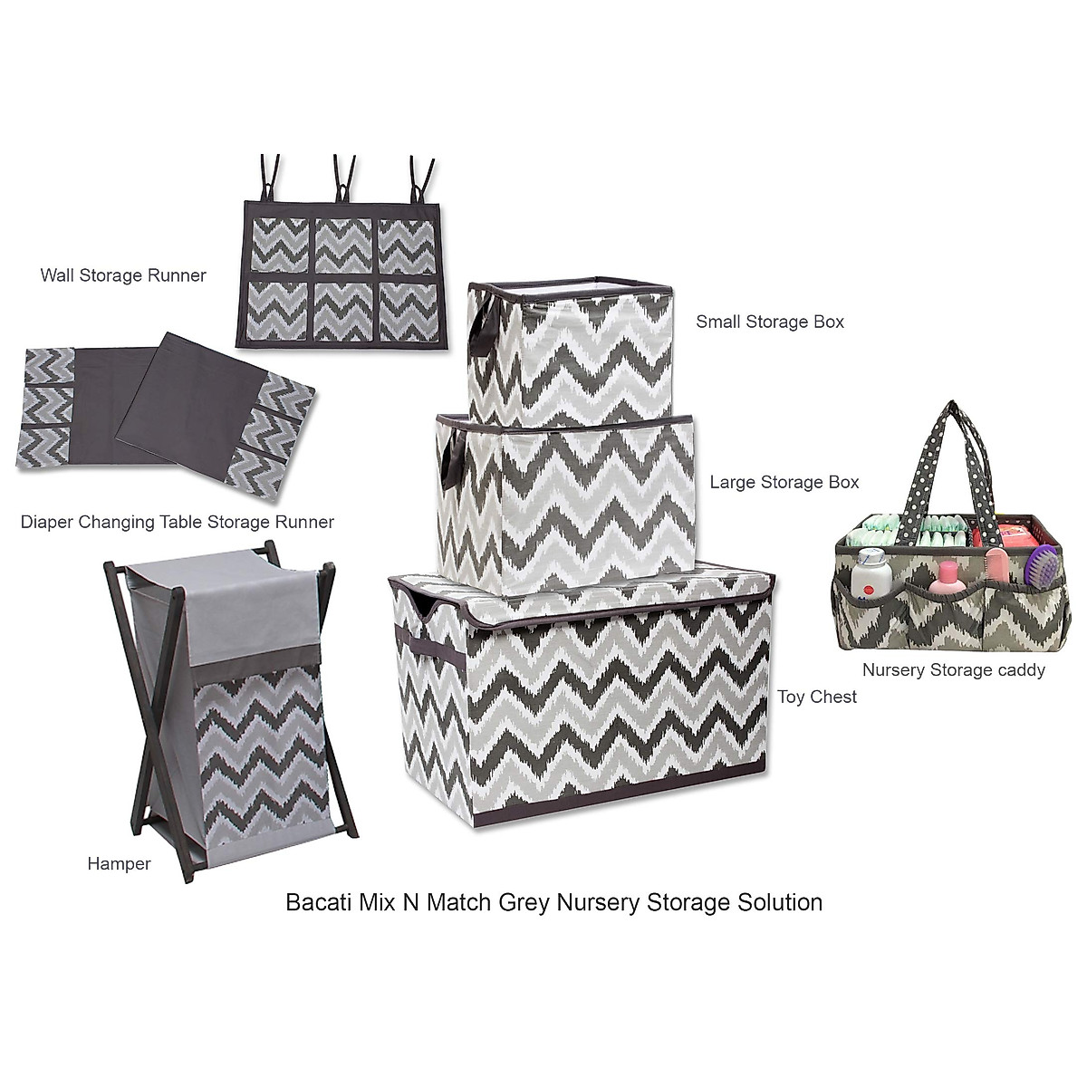 Bacati - 2 Pack Crib Fitted Sheets - Mix and Match Ikat Zigzag Chevron Soft Breathable 100% Cotton Percale Baby Sheets - Fits Standard 28 x 52 X 5 inches Crib & Toddler Mattresses (Grey)