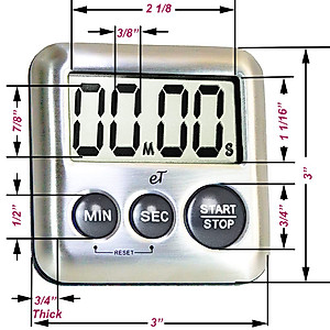 Elegant Digital Kitchen Timers 2 Pack Bundle Featuring Stainless Steel Models eT-23 and Model eT-27, Auto Shutoff Auto Memory