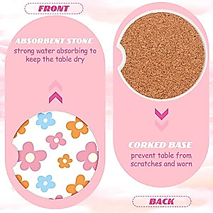 Dingion 6 Pcs Preppy Car Coasters with Finger Notch Aesthetic Cork Base Absorbent Ceramic Coasters Cute Car Drinks Coasters with Anti Slip Cork Base for Auto Accessories