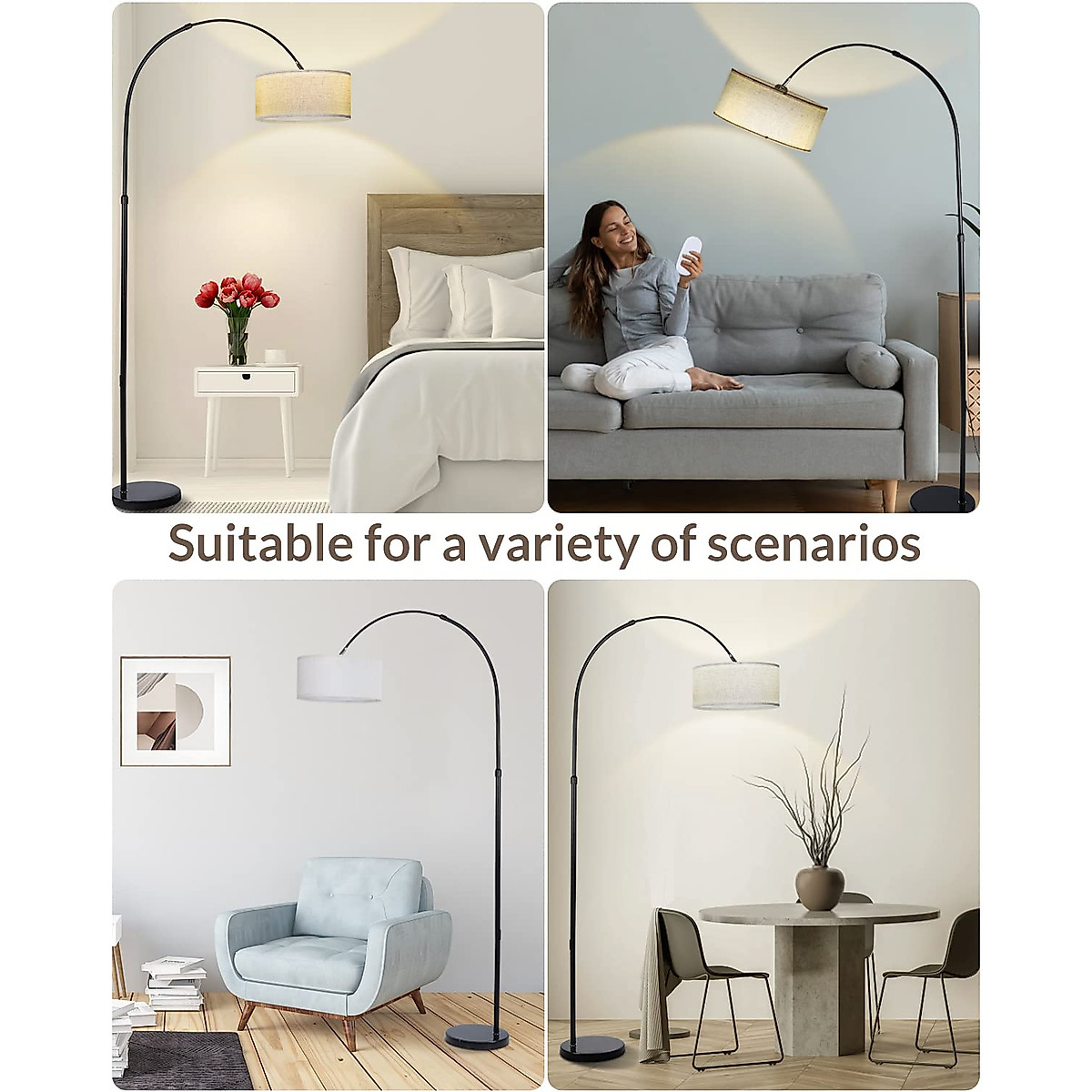 GKTG Floor Lamps for Living Room, Arc Floor Lamp with Remote Control, Stepless Dimmable 9W LED Bulb Included, Adjustable Gooseneck Modern Tall Floor Lamp, Standing Lamp for Living Room Bedroom