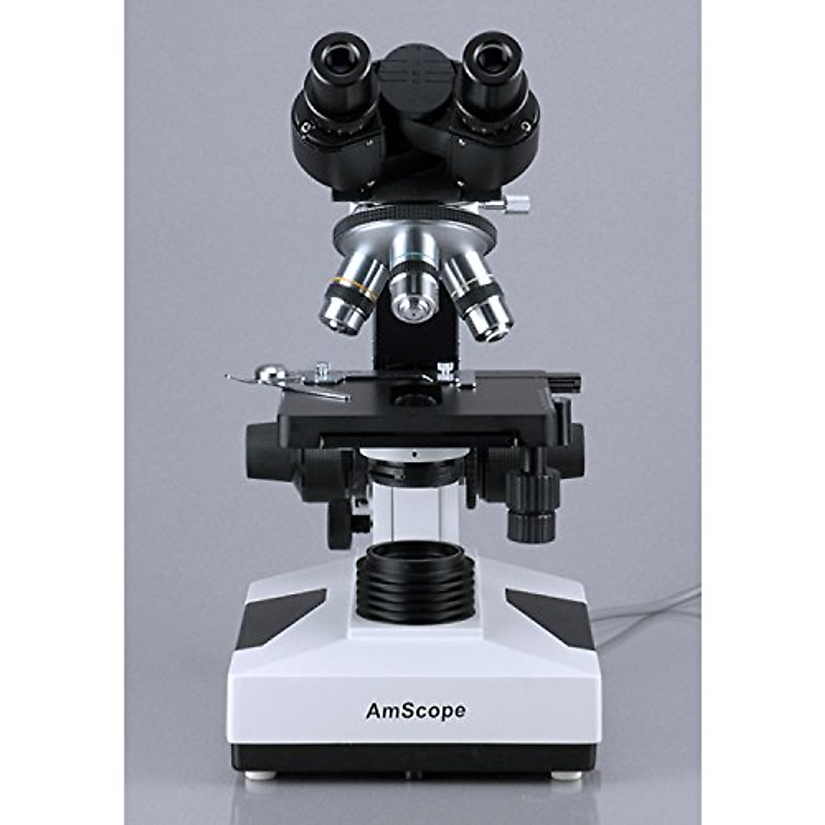 AmScope B490 Compound Binocular Microscope, WF10x Eyepieces, 40X-1000X Magnification, Brightfield, Halogen Illumination, Abbe Condenser, Double-Layer Mechanical Stage, Sliding Head, High-Resolution Optics, Anti-Mold