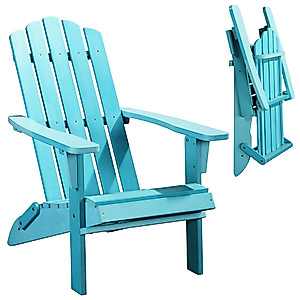 PolyTEAK Folding Adirondack Chair, Premium Weather Resistant Poly Lumber, Outdoor Patio Furniture, Up to 300 lbs, Plastic Adirondack Chairs for Patio Garden Fire Pit (Classic, Blue)