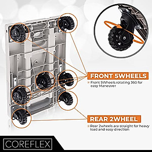 Hand Truck, COREFLEX Folding Hand Truck Foldable with 7 Wheels 500lbs Heavy Duty Hand Truck Dolly Adjustable Handle for Luggage, Travel, Moving, Shopping, Personal and Office