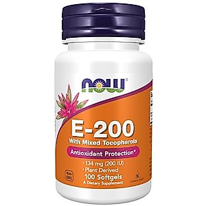 NOW Supplements, Vitamin E-200 IU Mixed Tocopherols, Antioxidant Protection*, 100 Softgels