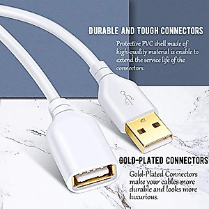 Costyle USB Extension Cable White 15Ft, USB 2.0 Extension Cord Type A Male to A Female White USB Extender Cable for Hard Drive, Security Camera,Printer, USB Keyboard,Mouse