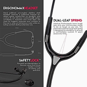 MDF Instruments MD One Stainless Steel Stethoscope, Black Tube, Black Chestpieces-Headset, MDF777BO + MDF Stethoscope Hard Travel Carrying Case with Mesh Pocket, Medium Size (MDFSCM12)