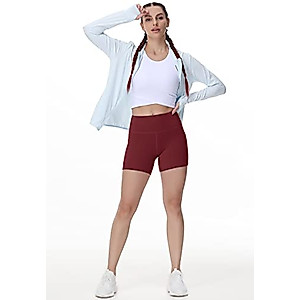 Dragon Fit High Waist Yoga Shorts for Women with 2 Side Pockets Tummy Control Running Home Workout Shorts (Large, Wine Red)