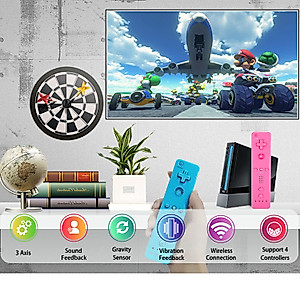 ZeroStory 2 Packs Wireless Controller and Nunchuck for Wii and Wii U Console, Gamepad with Silicone Case and Wrist Strap (Pink and Blue)