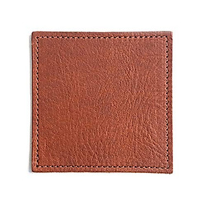 American Made Leather Coasters - Premium Full Grain Leather, Double Layered Square Rustic Brown Coaster Set, 4”x4” - Handmade in The USA - Set of 4