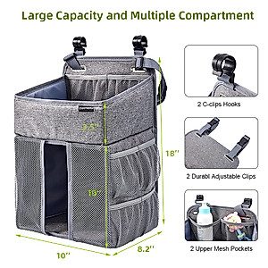 Clearworld Hanging Diaper Caddy Organizer,Diaper Stacker and Crib Organizer,Upgrade Thicken Nursery Organizer for Changing Table, Crib, Wall & Bassinet, Baby Essentials Storage (Gray)