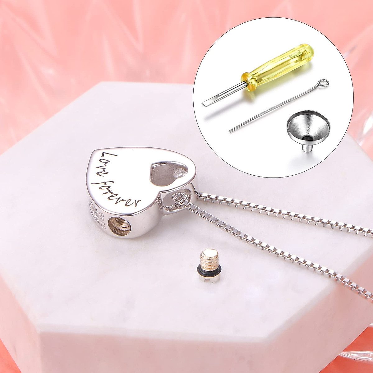 JZMSJF S925 Sterling Silver Urn Necklace for Ashes Heart Pendant Love Forever Cremation Keepsake Jewelry for Women