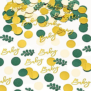 Greenery Baby Shower Confetti Decorations - Sage Green Table Scatter Confetti with Eucalyptus, Gold Baby Letter, Green Paper Confetti for Baby Shower Gender Reveal Table Decorations
