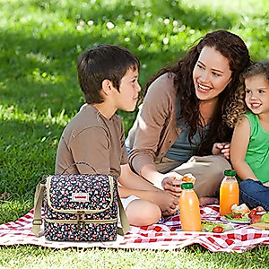 Lunch Bag Tote for Women Men Double Deck Lunch Box with Shoulder Strap Insulated Leakproof Cooler Bag, Blue