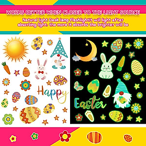 55 Pcs Glow in The Dark Stickers Wall Glowing Stickers Bunny Eggs Gnome Big Wall Decal Luminous Self Adhesive Stickers for Party Supplies Kids Room Nursery Classroom Wall Decor