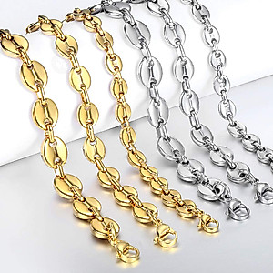 Trendsmax 7mm Coffee Beans Link Chain Bracelet Gold Plated Stainless Steel Twisted Rope Chain Bracelet for Men Women 7inch