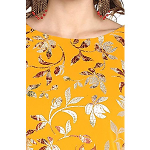 Janasya Women's Mustard Foil Printed Poly Crepe Kurta