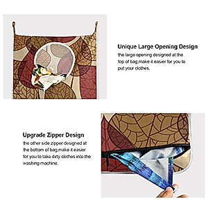 hengpai Kids Cute Hanging Laundry Hamper Bag Dirty Clothes Bag Basket Fabric Wash Bag with Door Wall Hooks,Lovely Hand Drawn Autumn Leaves