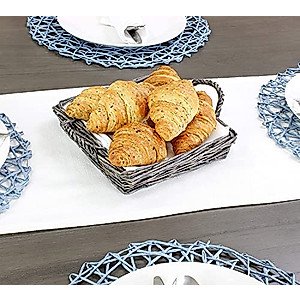 AuldHome Rustic Willow Basket Trays, Set of 3 (Square, Gray Washed); Natural Wicker Decorative Farmhouse Trays