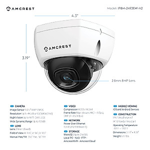 Amcrest 2-Pack UltraHD 4K (8MP) Dome POE IP Camera, 3840x2160, 98ft NightVision, 2.8mm Lens, IP67 Weatherproof, IK10 Vandal Resistance, MicroSD Recording, White (IP8M-2493EW-V2)
